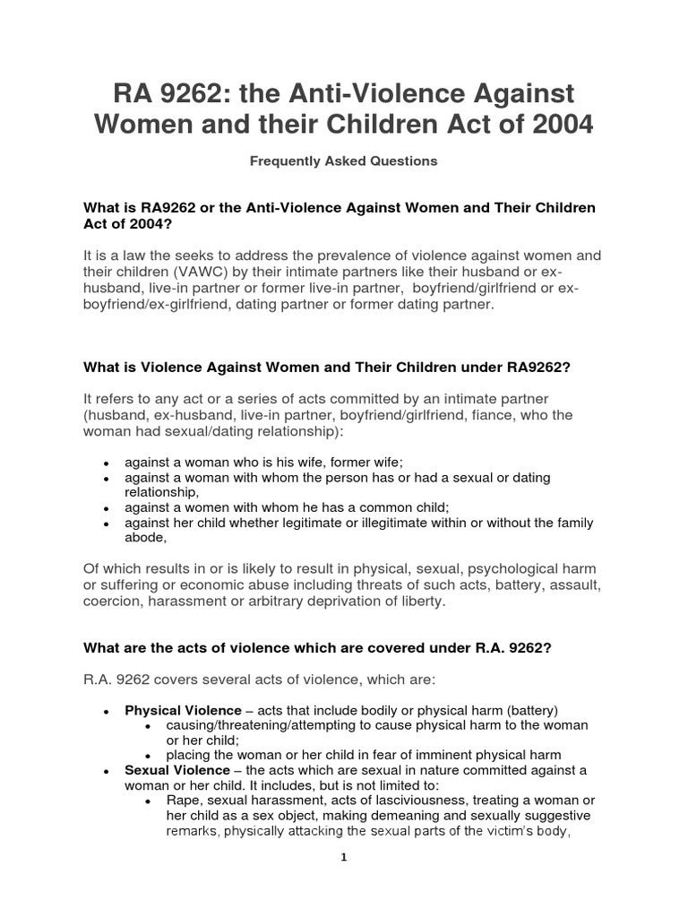 Ra 9262 - Vawc Law | PDF | Restraining Order | Domestic Violence
