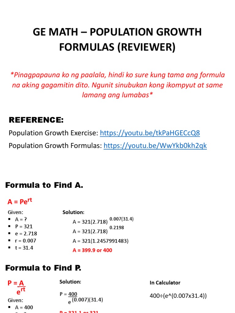 Math POPULATION GROWTH FORMULAS | PDF
