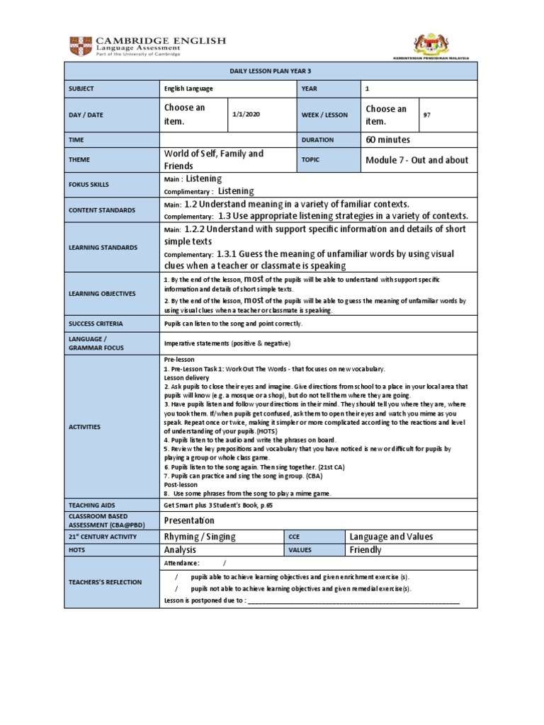 RPH Bi Year 3 Module 7 (l97-l112) | PDF | Lesson Plan | Teachers