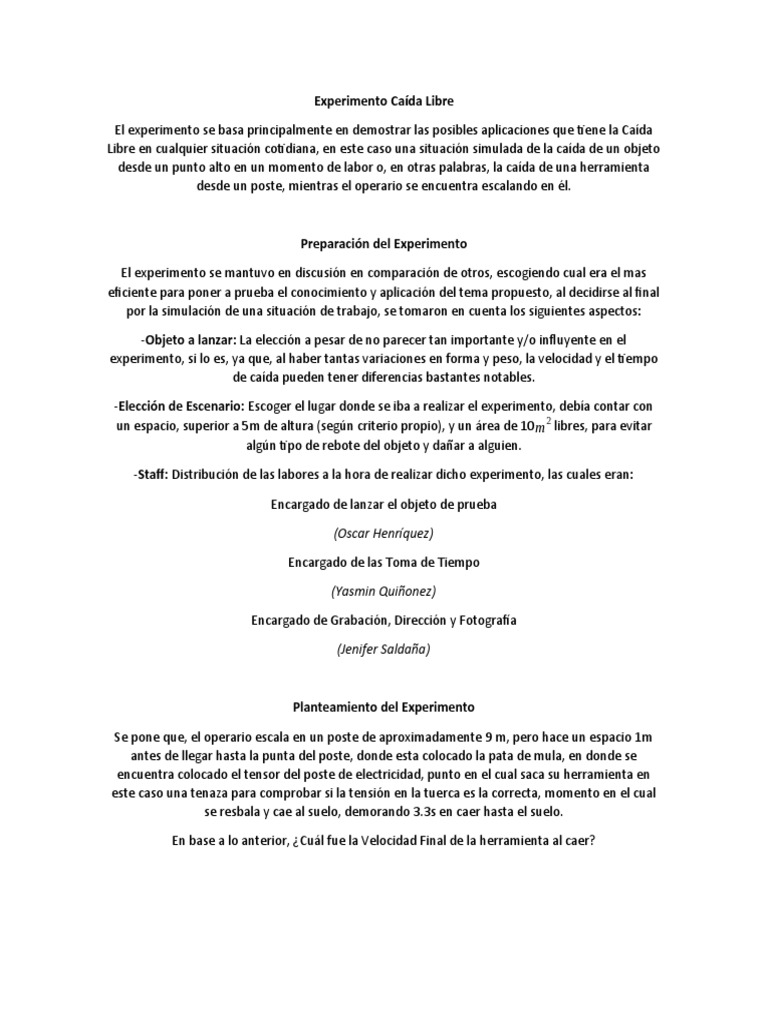 Experimento Caída Libre | PDF | Science