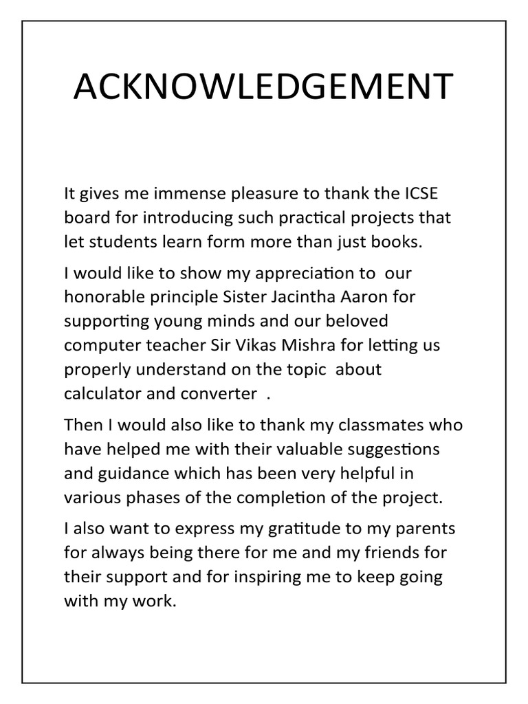 ICSE Project Acknowledgement Template | PDF