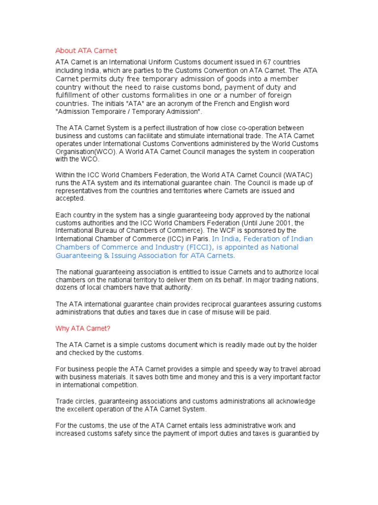 About Ata Carnet Pdf Trade International Business