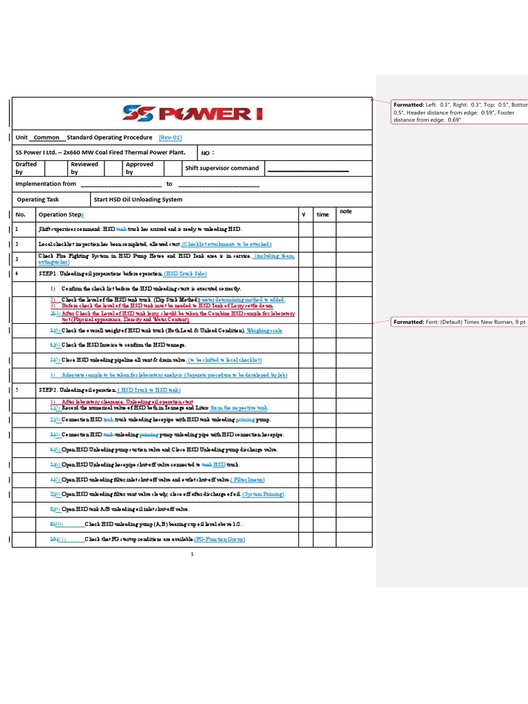 HSD Unloading Standard Operating Procedure | PDF | Pump | Valve