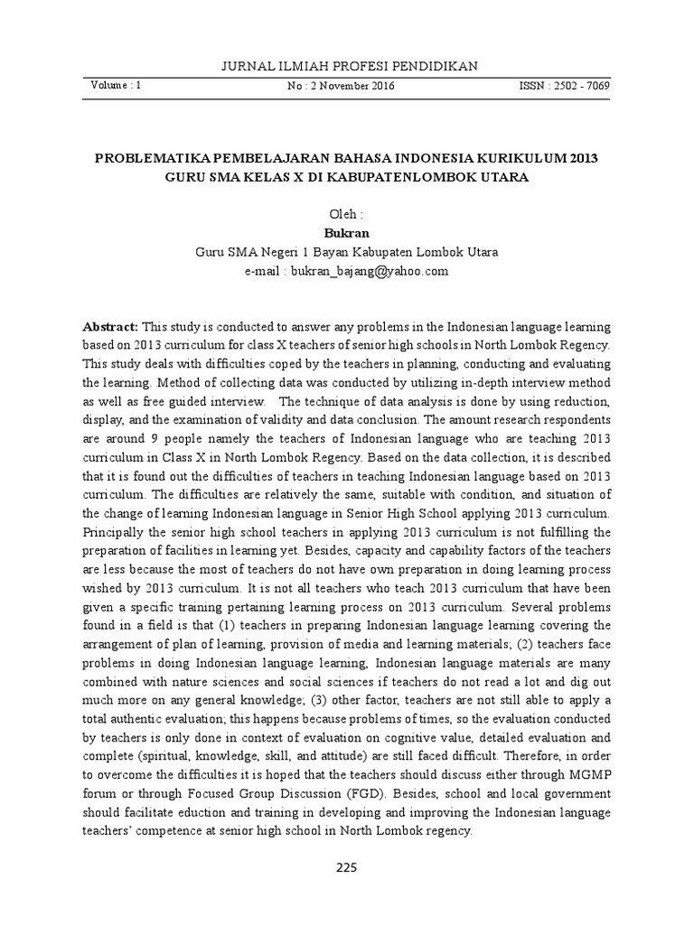 Problematika Pembelajaran Bahasa Indones 0125b2ab | PDF | Indonesian Language | Curriculum