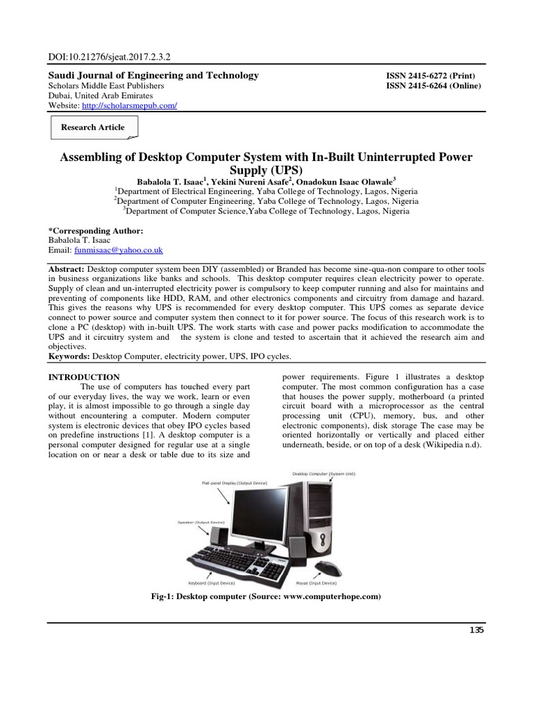 Assembling a Desktop Computer System with an Integrated Uninterruptible Power Supply for ...