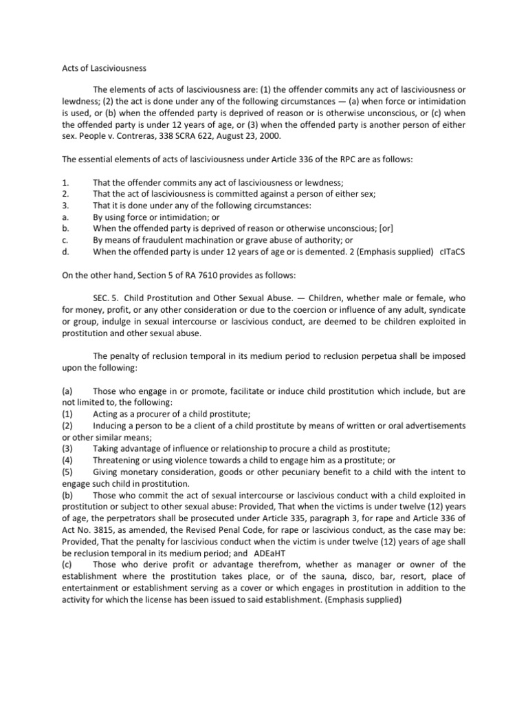 Acts of Lasciviousness | PDF | Rape | Prostitution