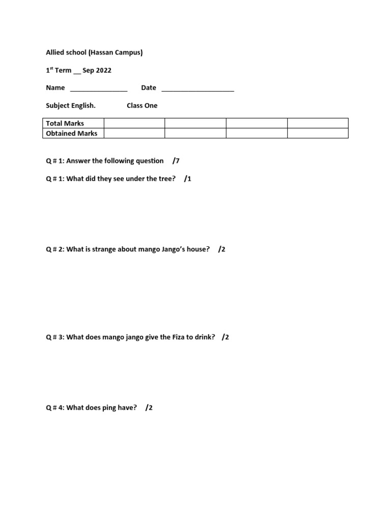 Class1 English Paper | PDF