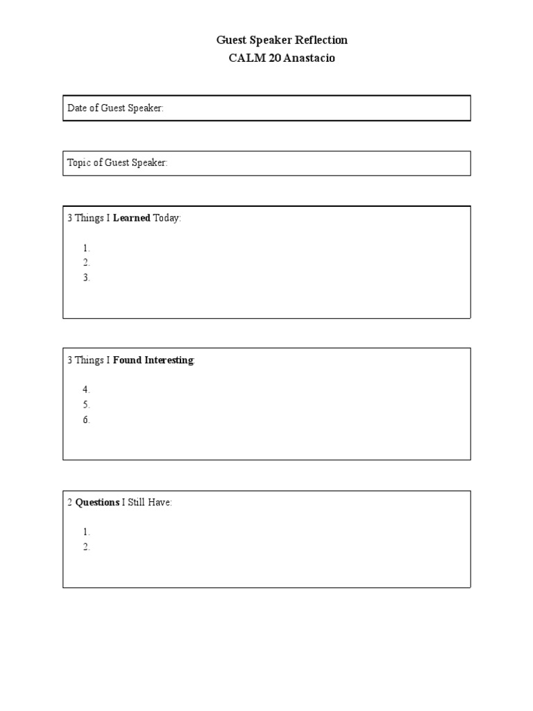 Joyal Chandanaparambil Shibu - Guest Speaker Reflection | PDF