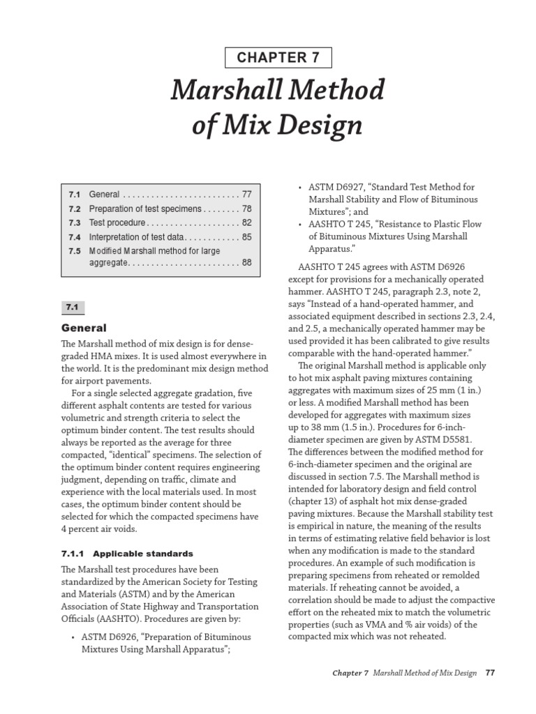 The Marshall Method of Mix Design: Procedures for Preparing and Testing ...