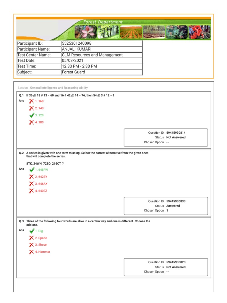 Forest Guard Exam Question Paper 2021 | PDF | Question