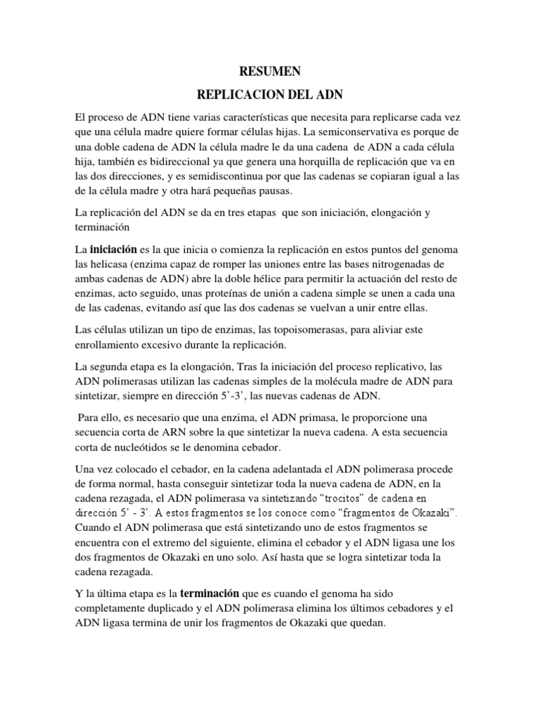 RESUMEN Replicacion Del ADN | Descargar gratis PDF | Replicación De Adn | Adn