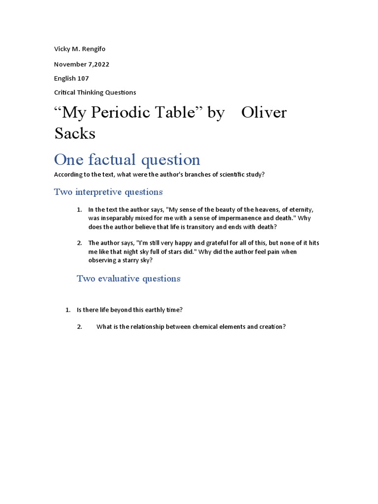 Critical Questions on the Periodic Table | PDF | Philosophy
