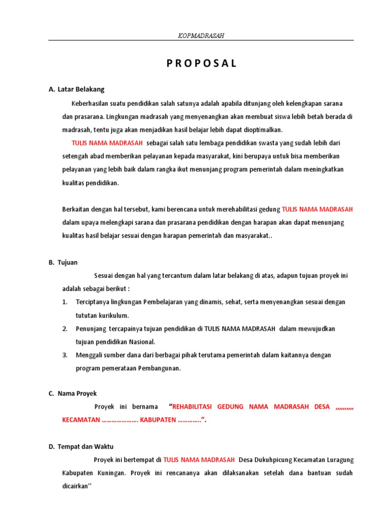 Contoh Proposal Rehab Ruang Kelas - Docxdocx | PDF
