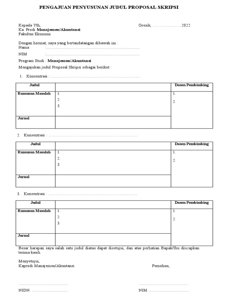 Form Pengajuan Penyusunan Judul Proposal Skripsi | PDF