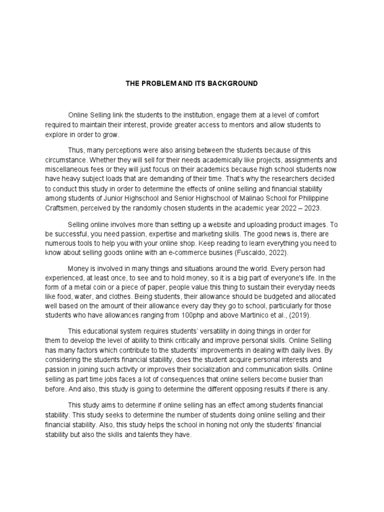 The Problem and Its Background Not Final | PDF | Money | Cognition