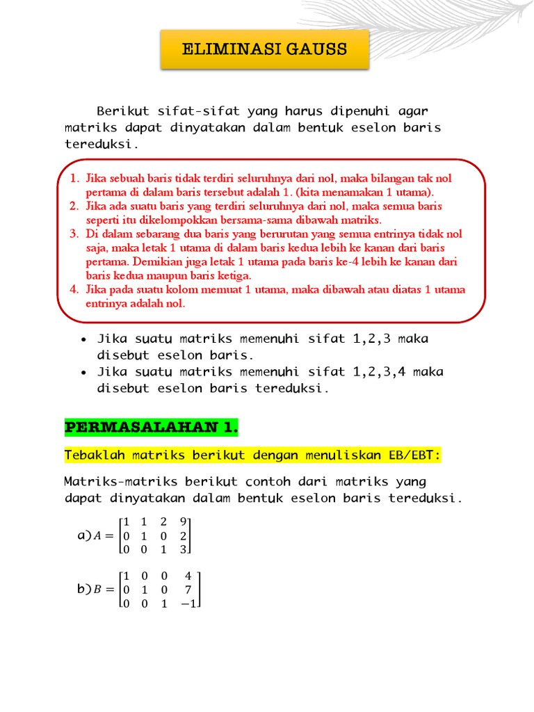 Matriks Eselon Baris Tereduksi | PDF | Metode & Bahan Ajar | Griya & Taman