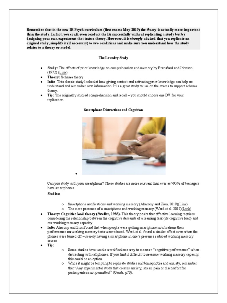IB Psych IA Study Tips | PDF | Memory | Working Memory