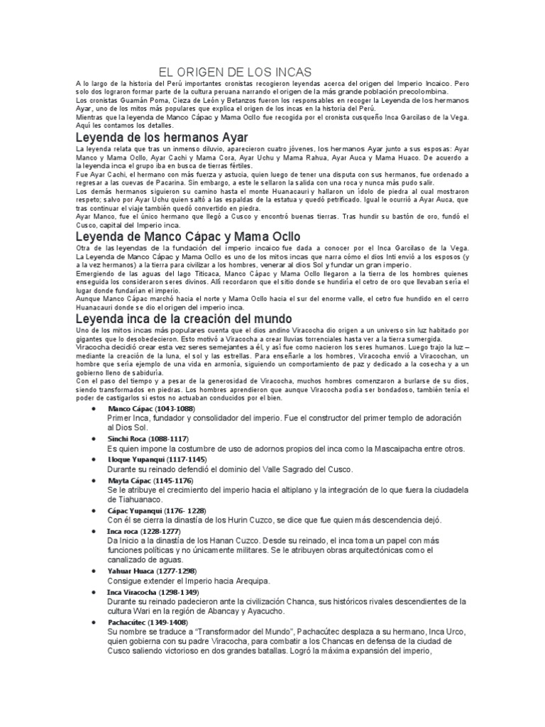 El Origen de Los Incas | PDF | Imperio Inca | Andes