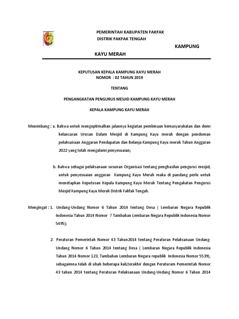 Contoh SK Pengurus Mesjid | PDF