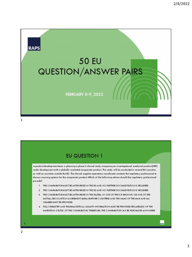 RAC Drug Workshop Slides - EU 2022 - Questions and Answers | Download ...