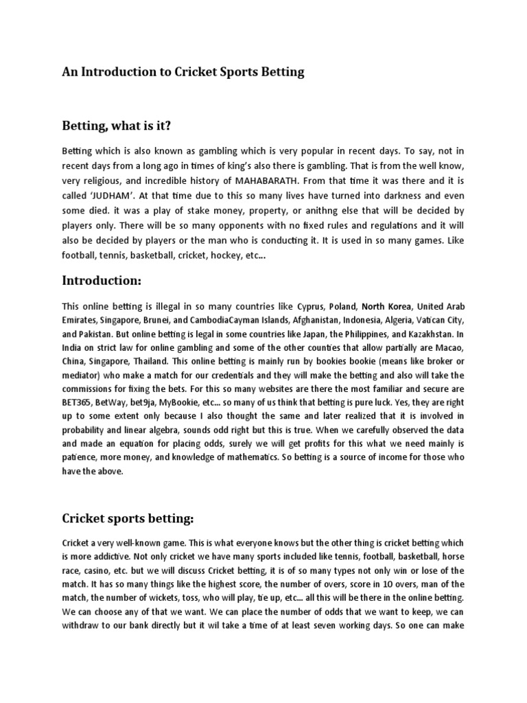 Introduction To Cricket Betting | PDF | Gambling | Odds