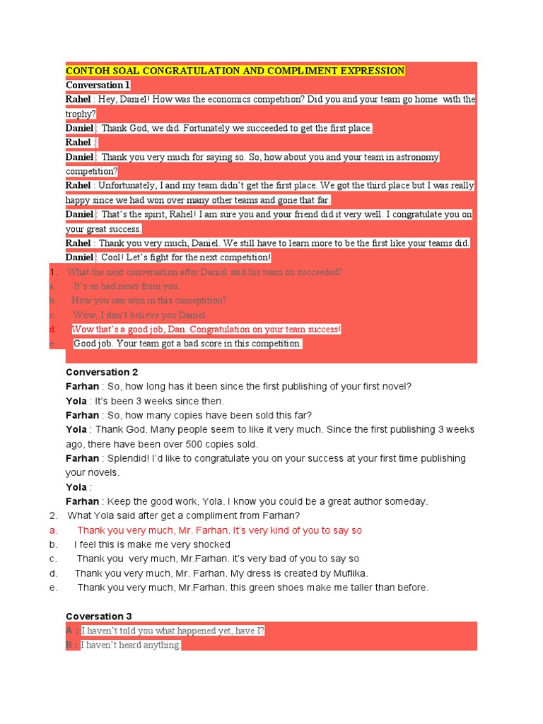 Contoh Soal Congratulation and Compliment Expression | PDF