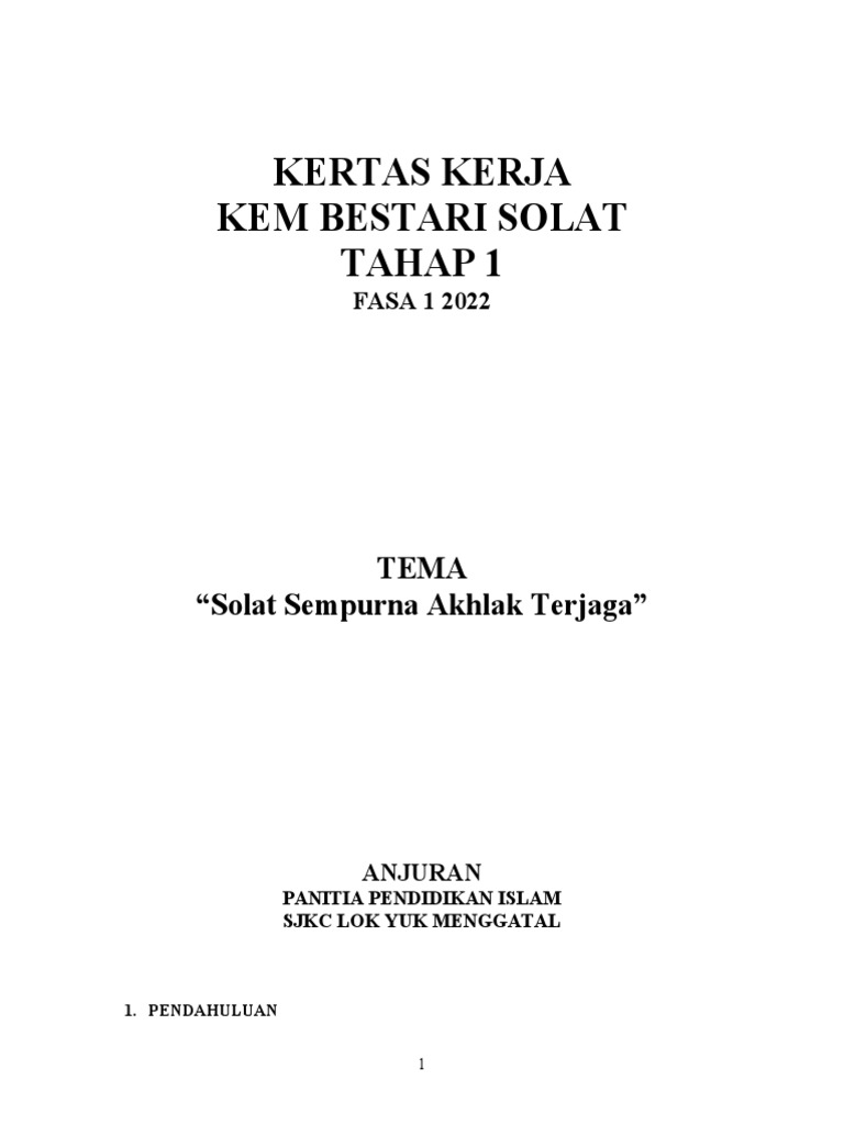 Kertas Kerja KBS Tahap 1 Fasa 1 2022 | PDF