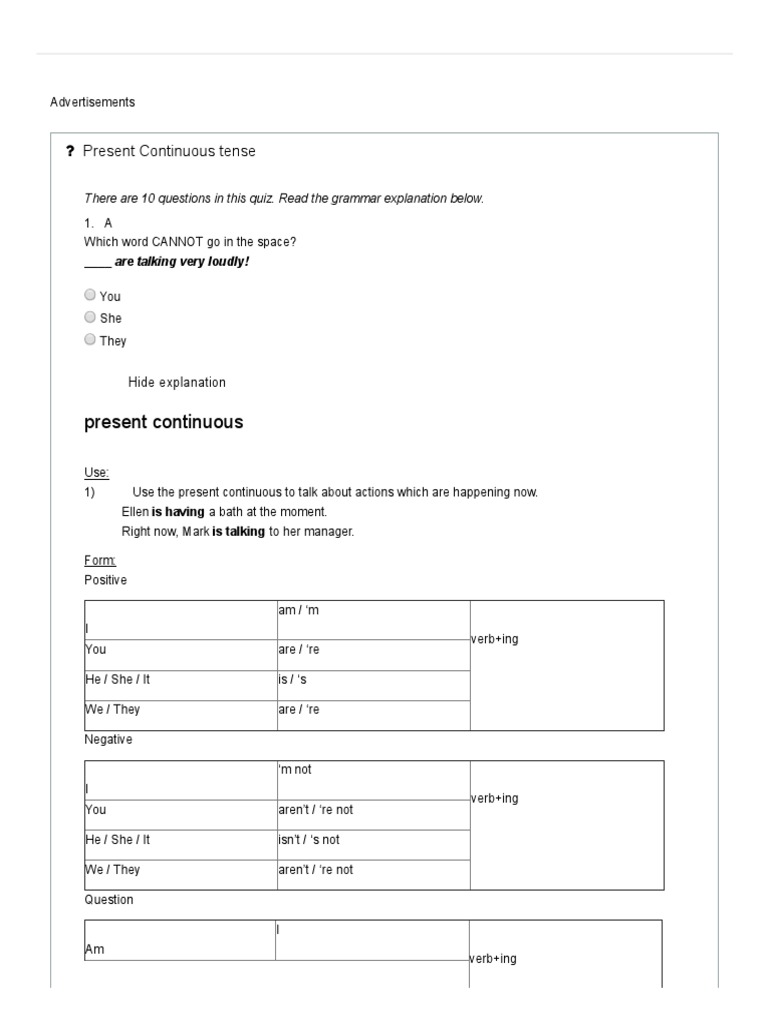 A2 Grammar - Present Continuous Tense | PDF | Verb | Adverb