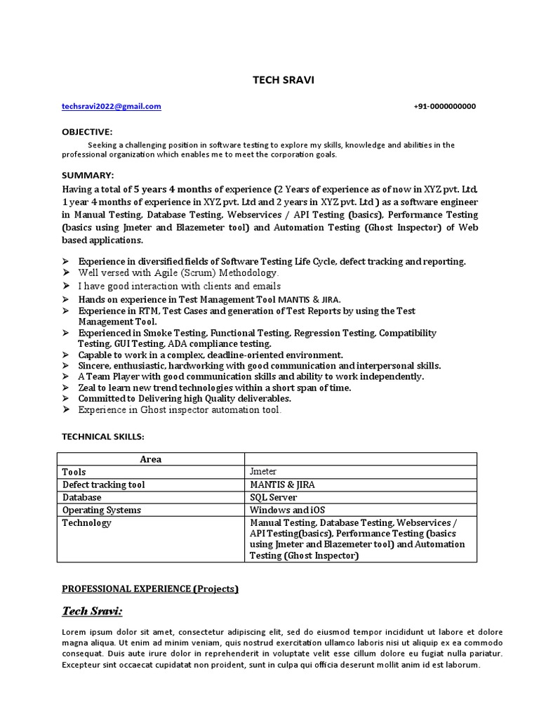 Selenium Automation Testing Resume For 5 Years Experience | PDF ...