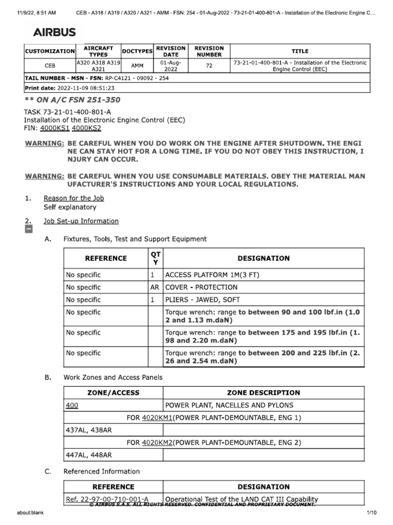 Installation of The Eec 73-21-01-000-801a | PDF