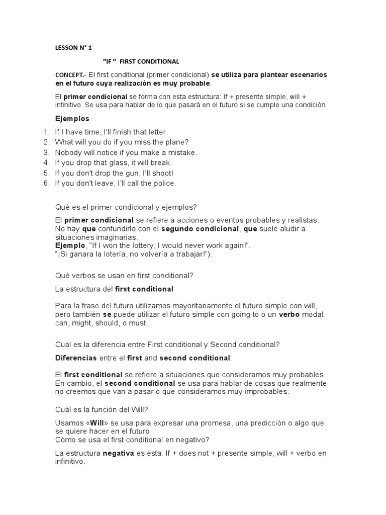 Estructura y Ejemplos del Primer Condicional | PDF | Verbo | Asunto (gramática)