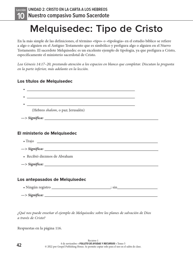 LECCIÓN 10 - Nuestro Compasivo Sumo Sacerdote (Folleto Recursos) | PDF ...