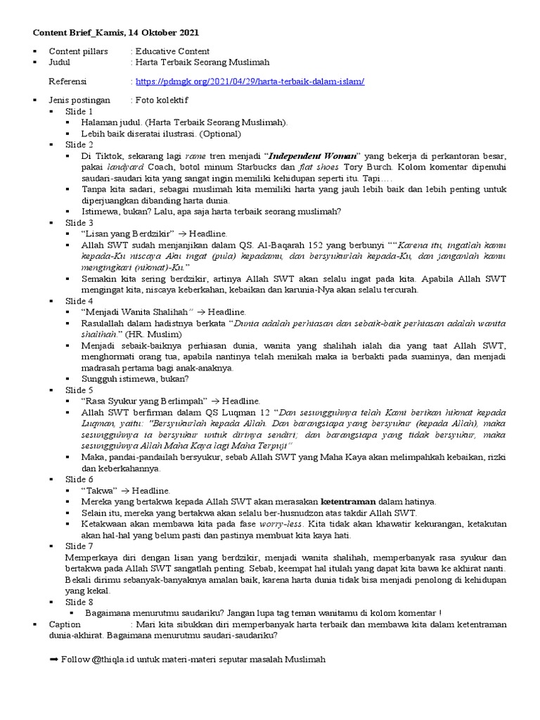 Contoh Content Brief Untuk Instagram | PDF | Agama & Spiritualitas