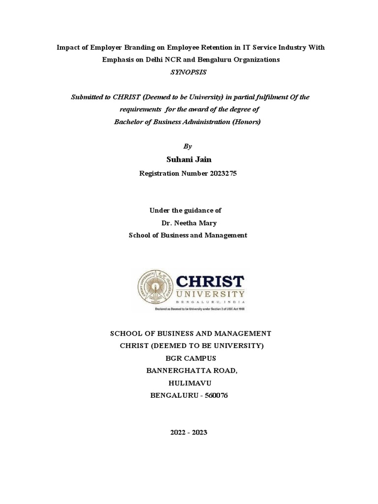 Synopsis - Suhani Jain | PDF | Employee Retention | Employment
