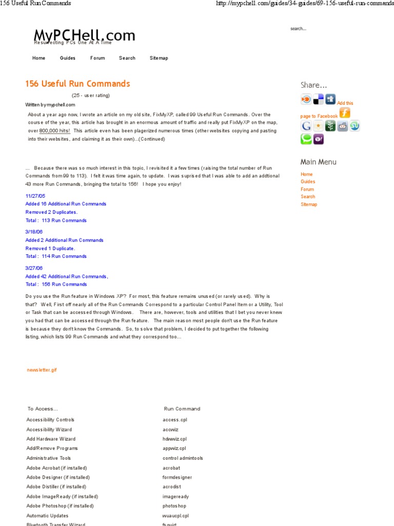 156 Useful Windows Run Commands and Their Corresponding Functions | PDF | Microsoft Windows ...