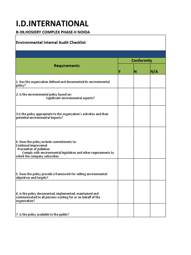 Environmental Audit Checklist for Compliance | PDF | Policy ...