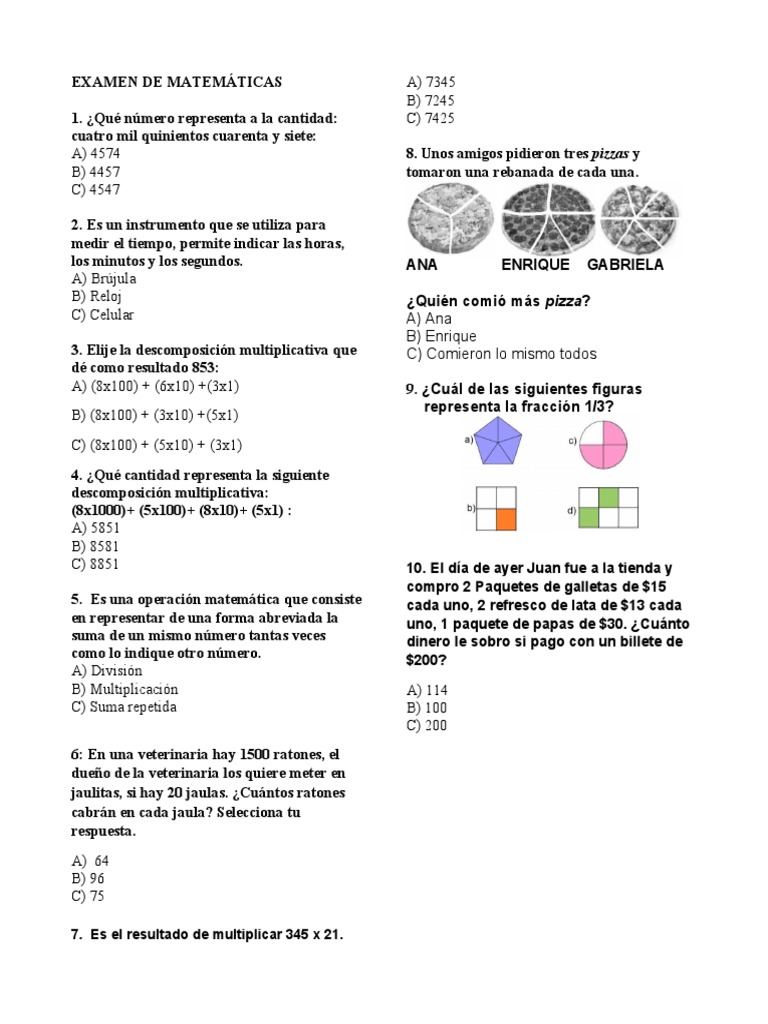 Examen de Matemáticas | PDF