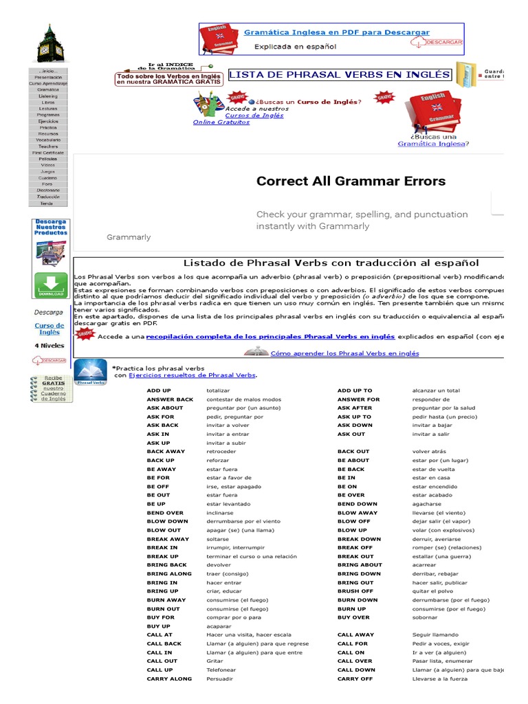 Lista De Phrasal Verbs En Inglés Pdf Lexicología Conjugación