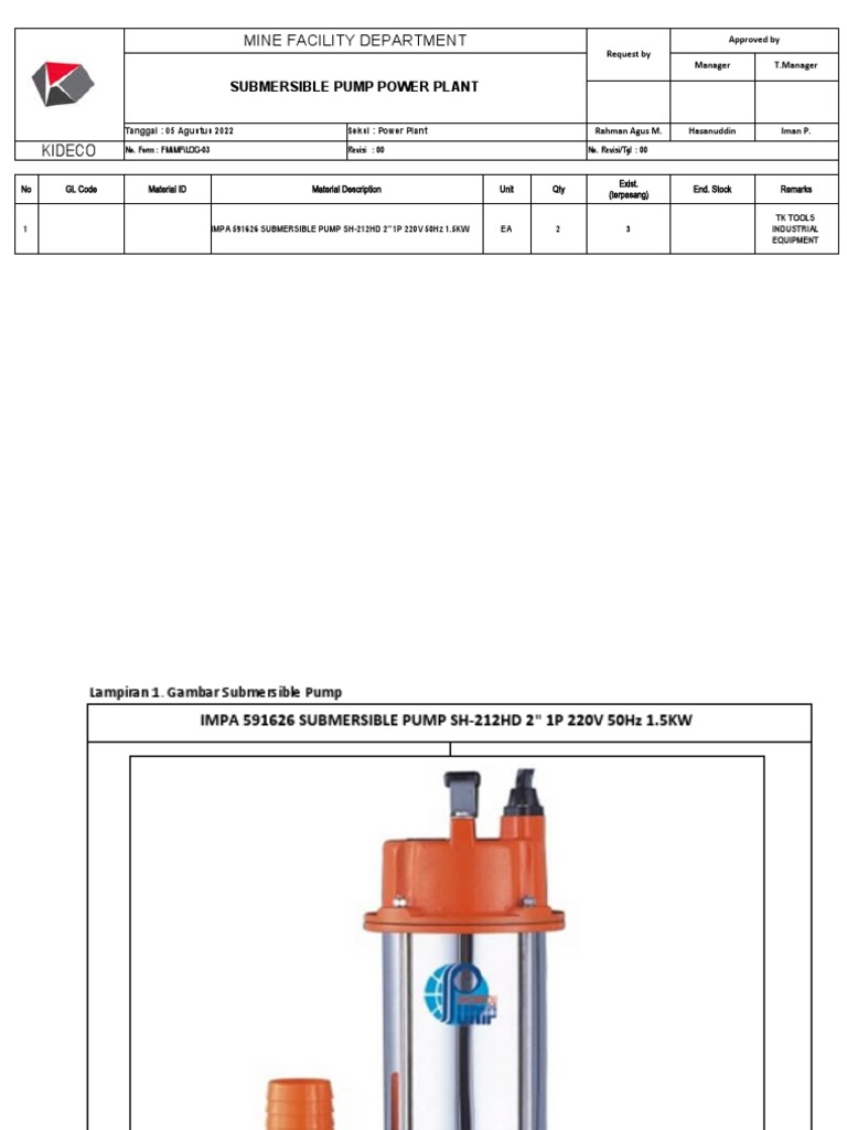 Form Internal Request Pompa Celup | PDF