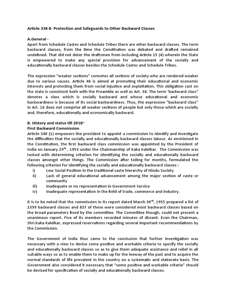 Article 338 B-Protection and Safeguards To Other Backward Classes A ...