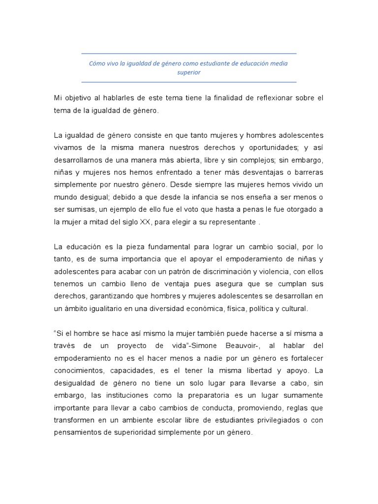 Reflexiones sobre Igualdad de Género Escolar | PDF