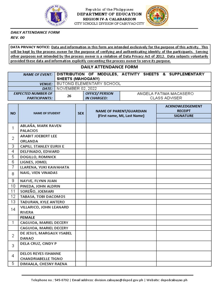 Daily-Attendance Template Kinder | PDF | Information Science ...