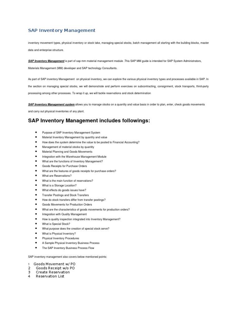 SAP Inventory Management | PDF | Inventory | Business Process