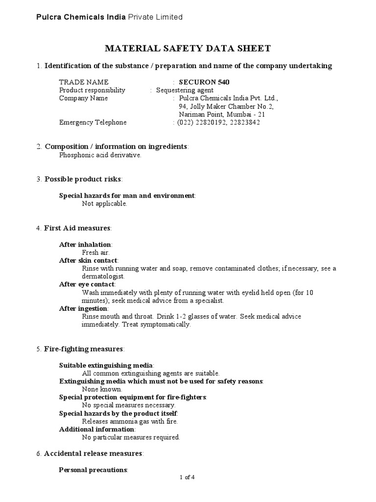 Securon 540 | PDF | Water | Decomposition