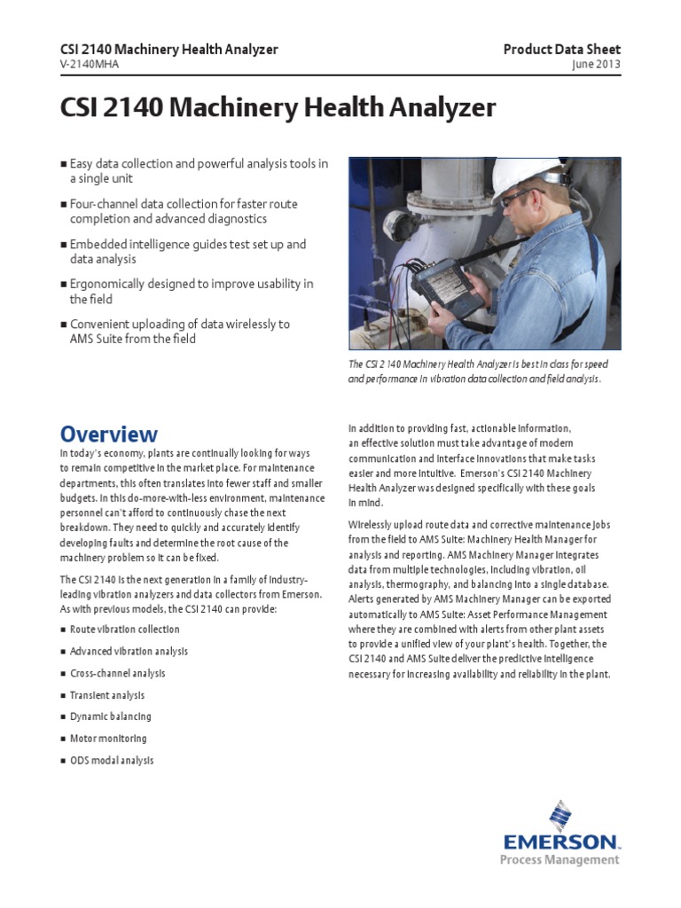 CSI 2140 Machinery Health Analyzer Product Data Sheet | PDF | Electric Motor | Bearing (Mechanical)