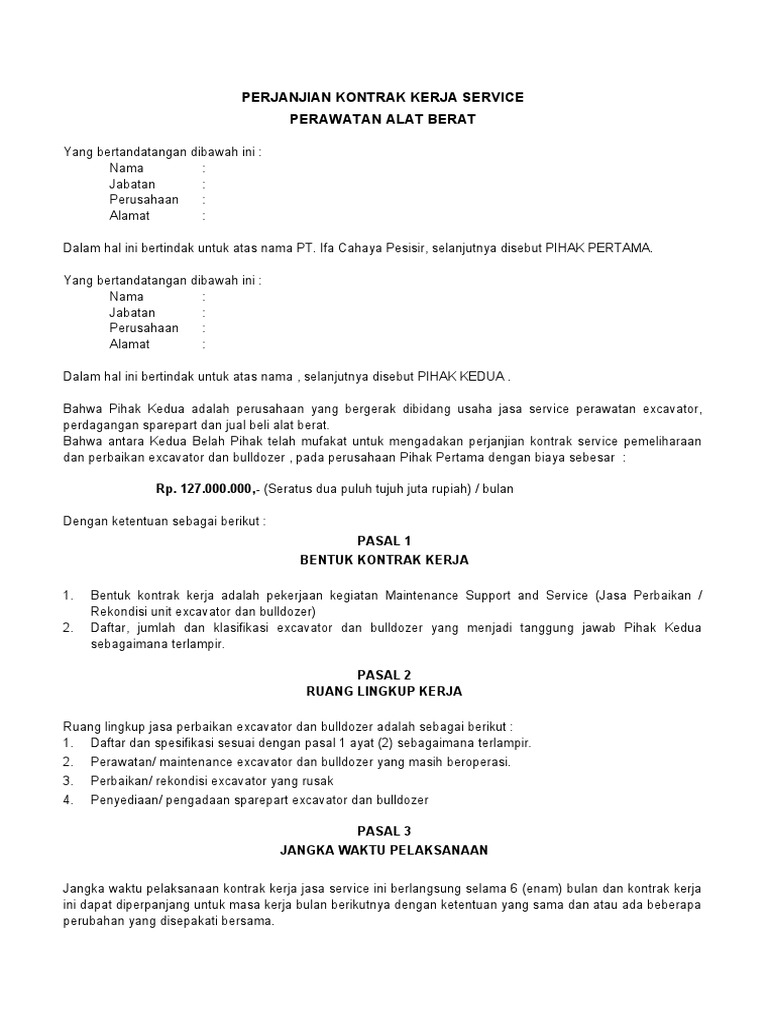 Perjanjian Kontrak Kerjasama Service | PDF