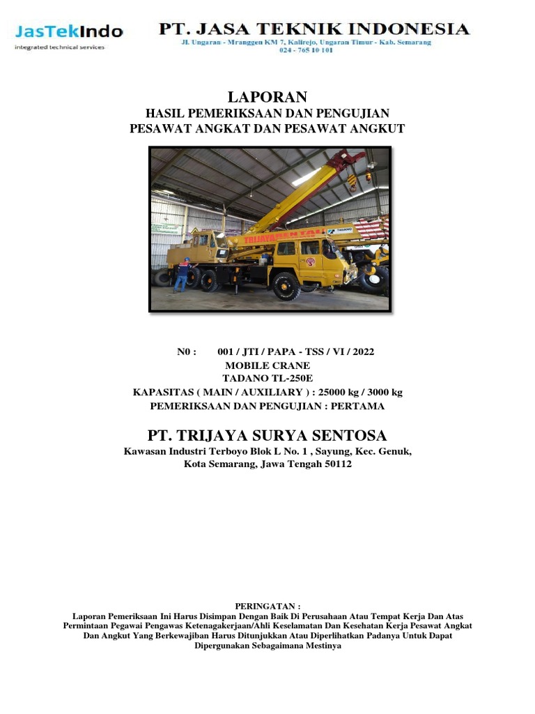 001 Jti Papa Tss Vi 2022 Mobile Crane Tadano TL 250 e 25 Ton | PDF