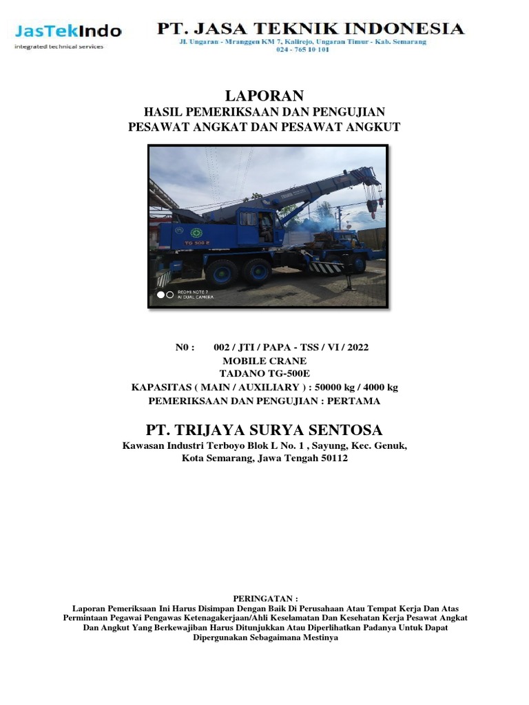 002 Jti Papa Tss Vi 2022 Mobile Crane Tadano TG 500 e 50 Ton | PDF