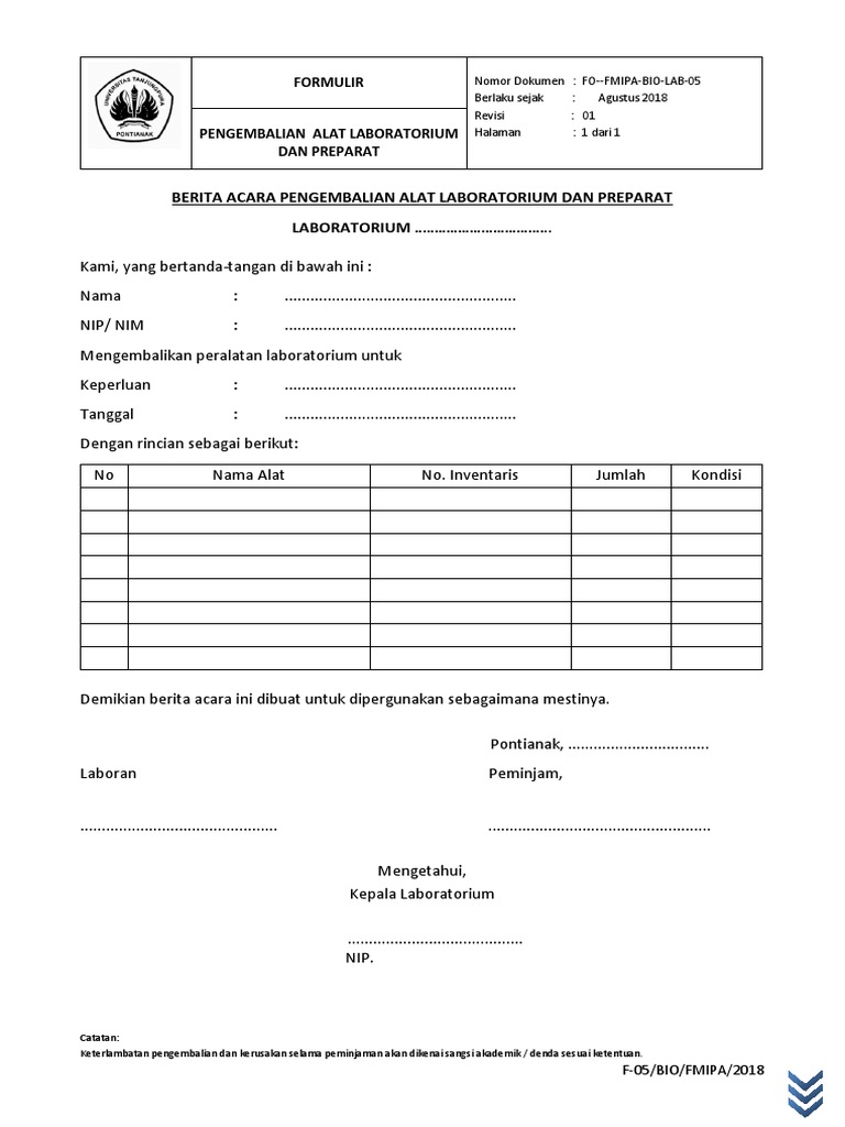 Formulir Pengembalian Alat | PDF Formulir Pengembalian Alat | PDF