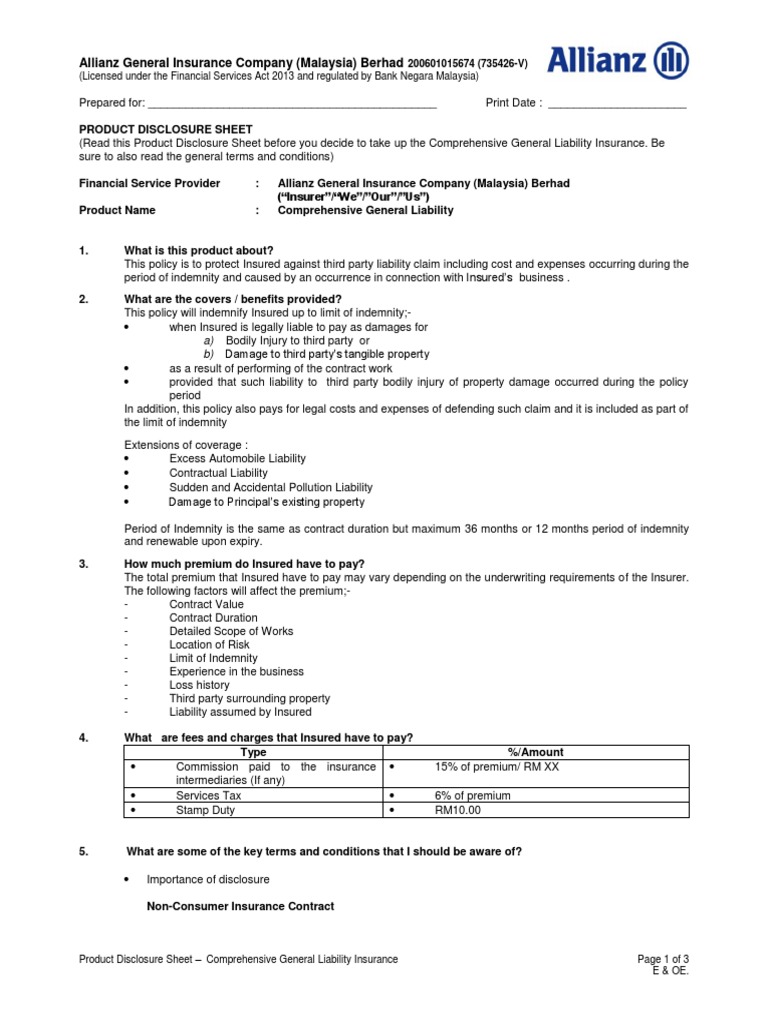 Allianz General Insurance Company (Malaysia) Berhad | PDF | Insurance ...